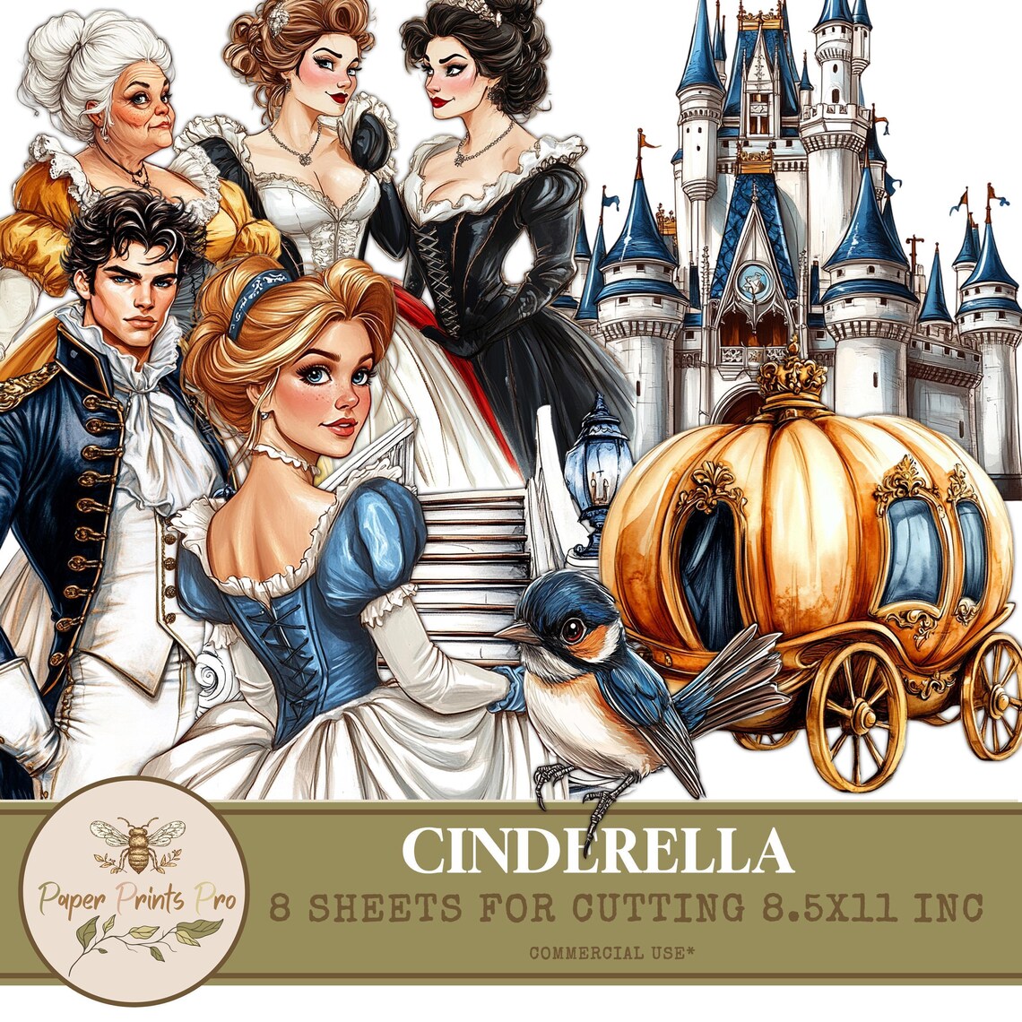 Printable Cinderella Collage Kit – 49 Cutouts and Clipart Elements for ...