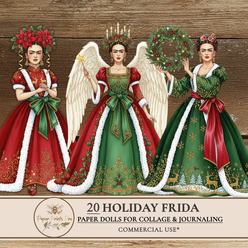 Printable Paper Dolls – 20 Holiday Frida Ephemera Set, Christmas ...