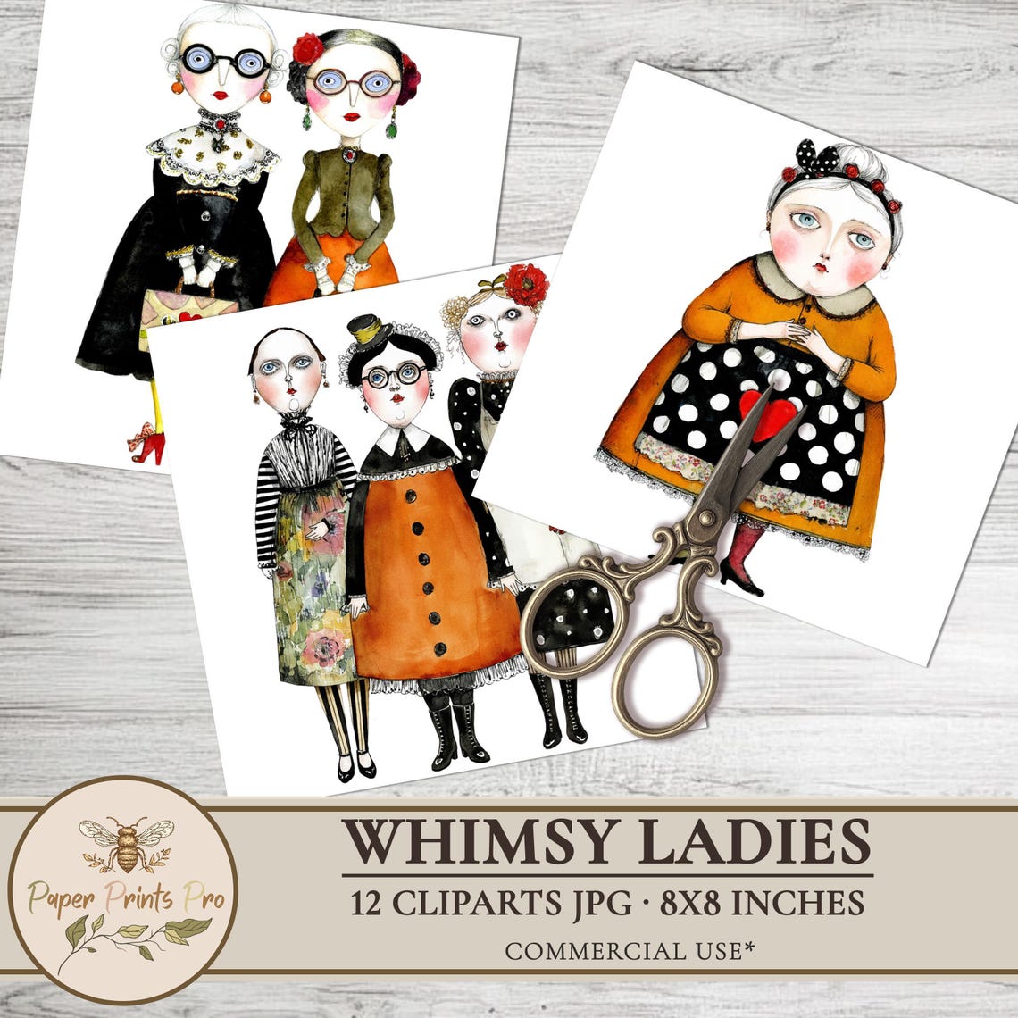 Old Ladies Clipart – Whimsical Vintage Women Illustrations – 12 JPG ...