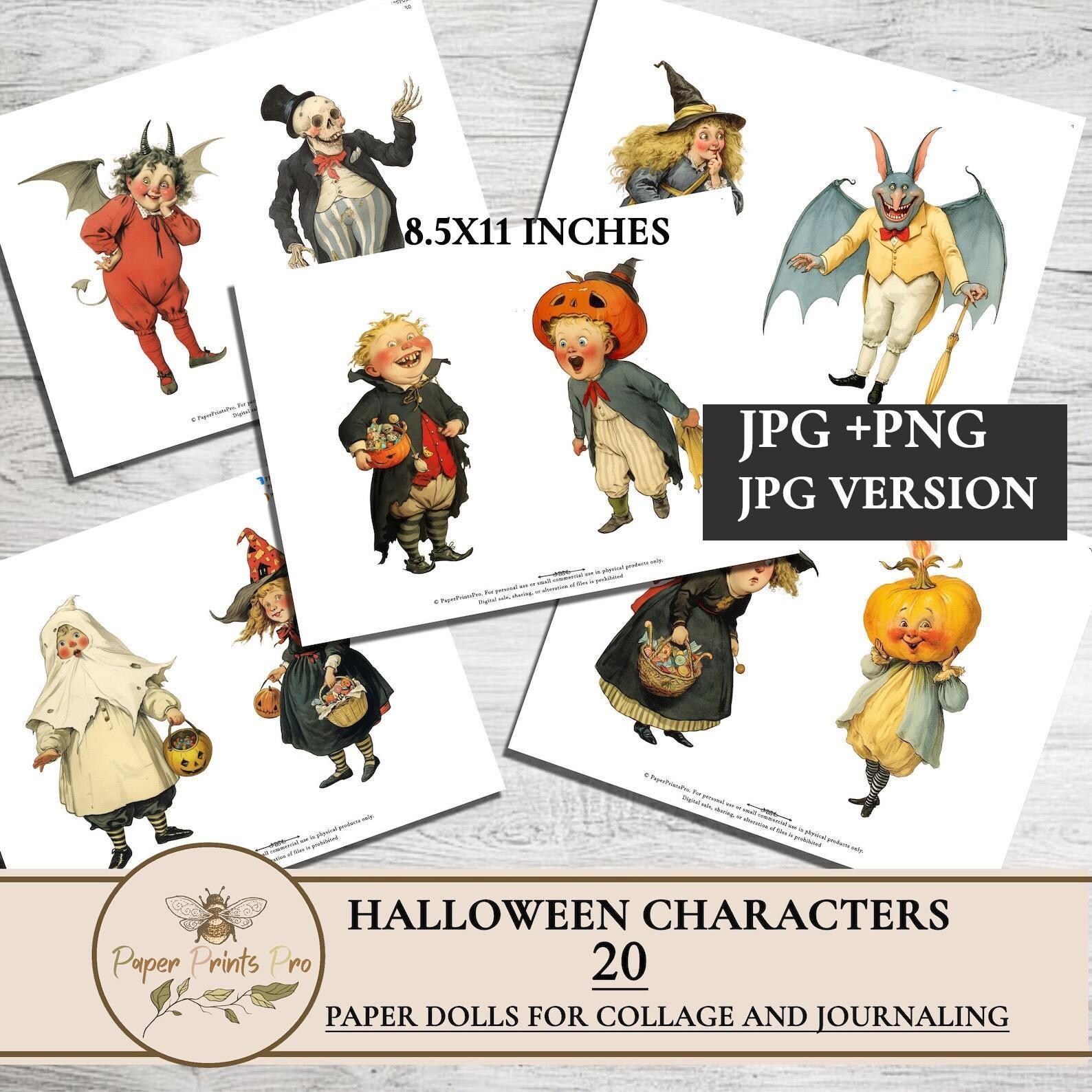 Halloween Paper Dolls Ephemera Kit With Ghosts, Witches, Pumpkin Heads ...