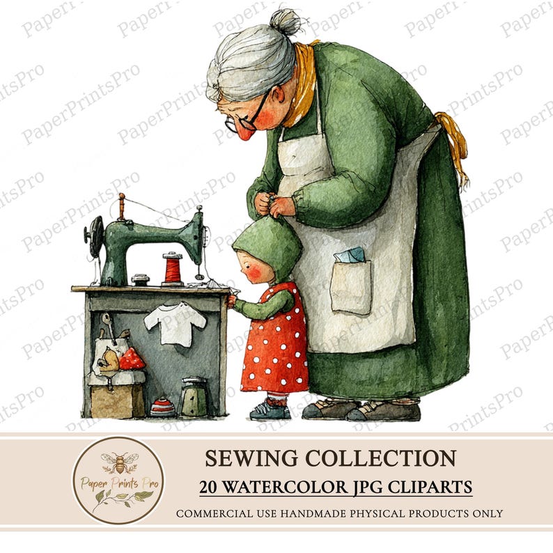 Watercolor Clipart – Sewing Characters & Sewing Machines for Paper ...
