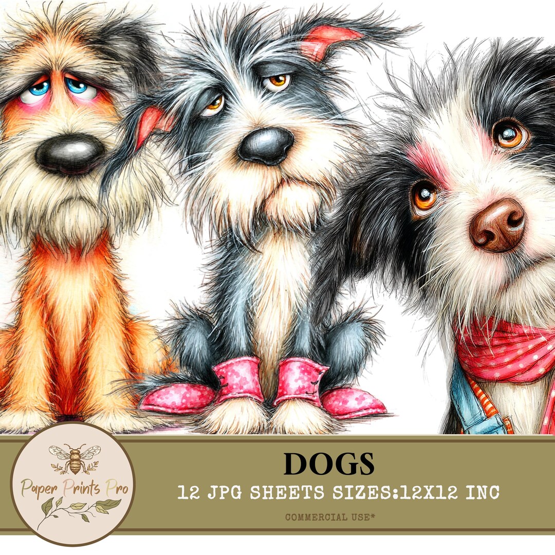 Printable Paper Dogs Clipart Set – 12 JPG Sheets 12x12 Inch, High ...