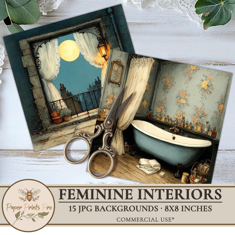 Vintage Paper Doll Backgrounds: Shabby Chic Interior Scenes (8x8" JPG ...