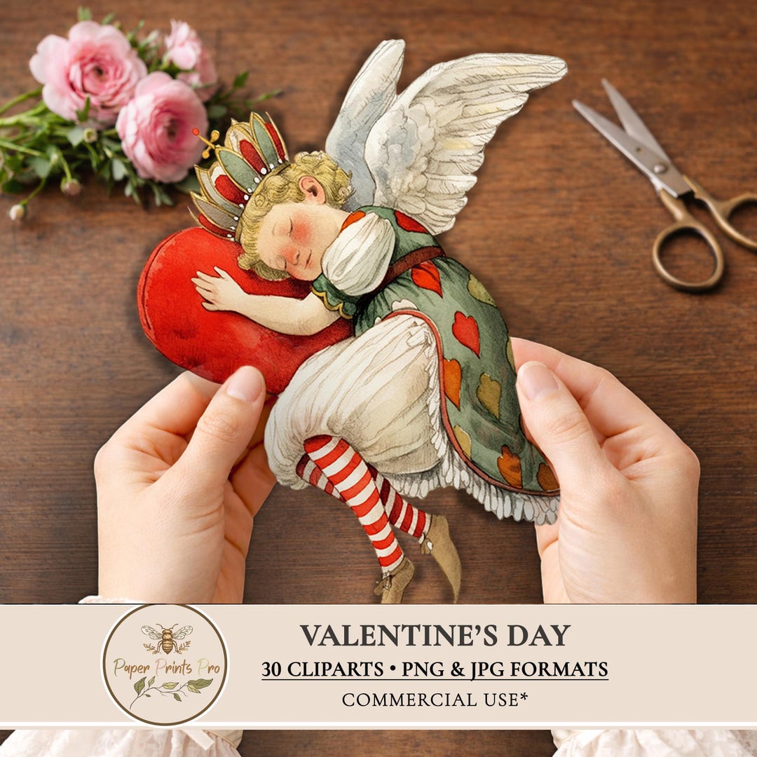 Valentines Day PNG ,JPG Cupid & Angel Clipart Bundle Vintage Printable ...