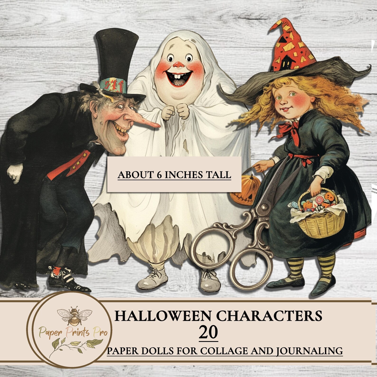 Halloween Paper Dolls Ephemera Kit With Ghosts, Witches, Pumpkin Heads ...