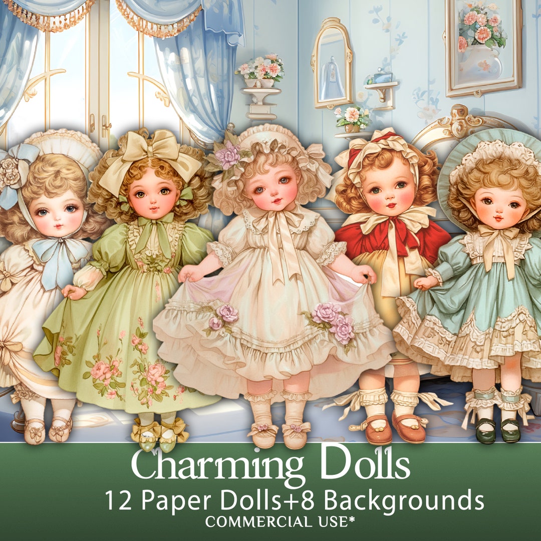 12 Digital Printable Paper Dolls Kit Pdf - Whimsical Girl : Perfect for ...
