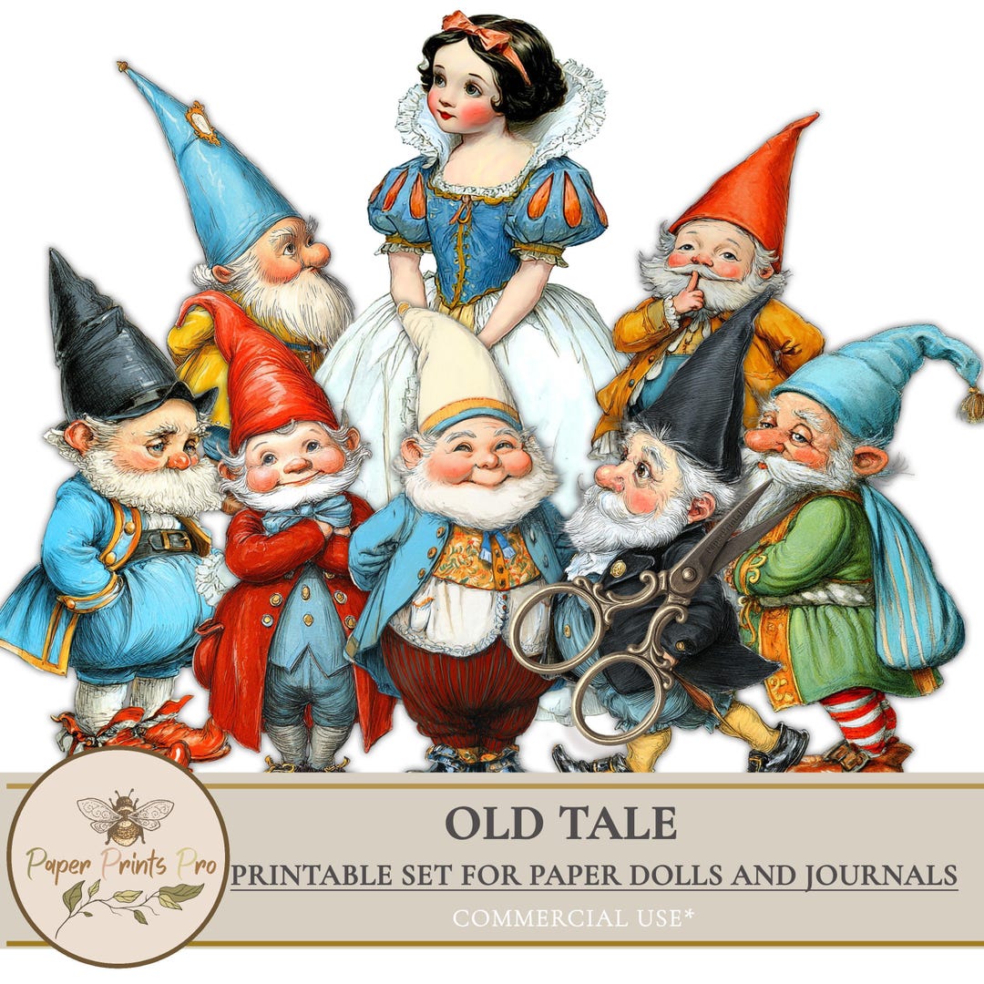 Printable Paper Dolls – Fairy Tale Girl & 7 Dwarfs With Forest ...
