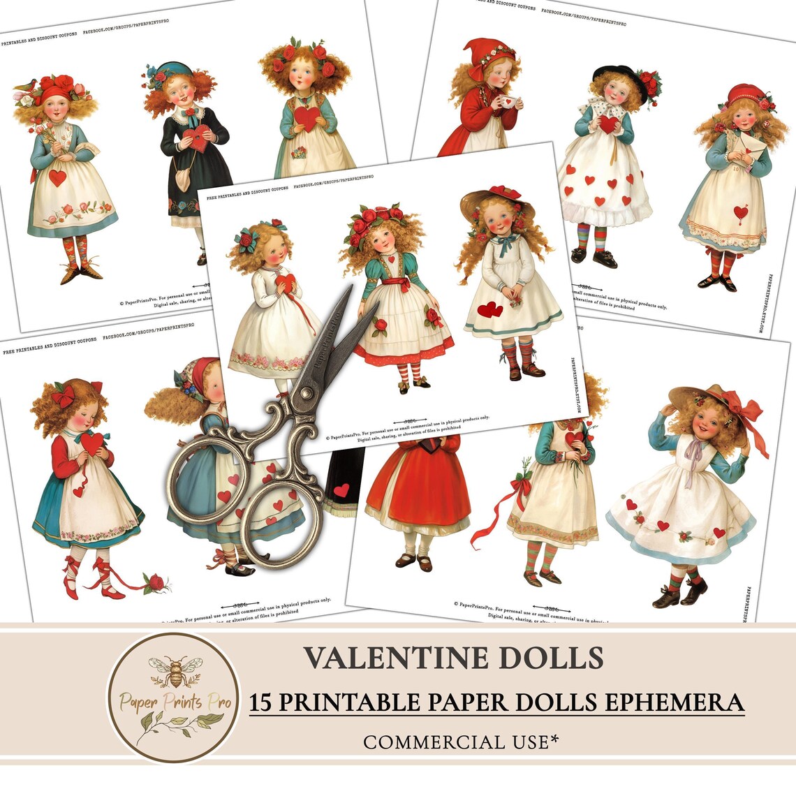 Printable Paper Dolls Valentine Ephemera Vintage Style for Junk Journal ...