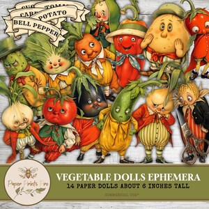 Vegetable Dolls Ephemera - 14 Vintage Paper Dolls-digital, 6 Inches ...