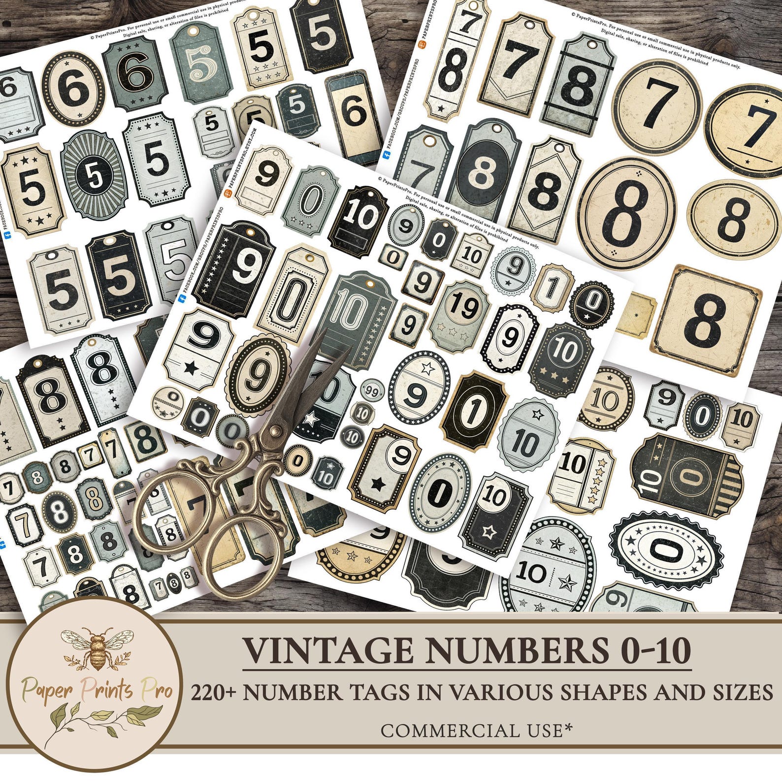 Printable Vintage Number Tags – Grunge Ephemera Labels in Black and ...