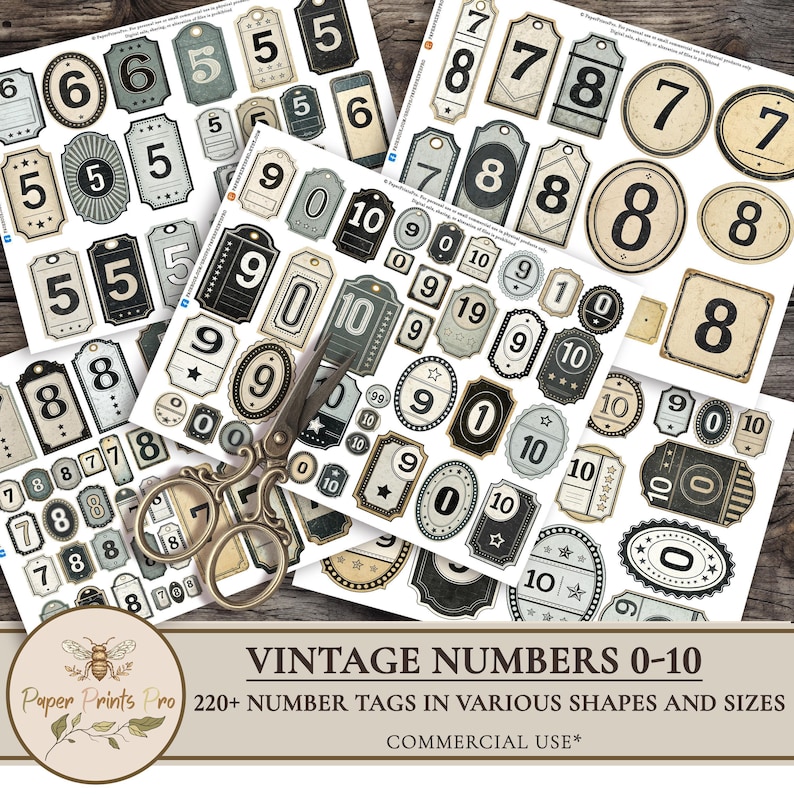 Printable Vintage Number Tags – Grunge Ephemera Labels in Black and ...