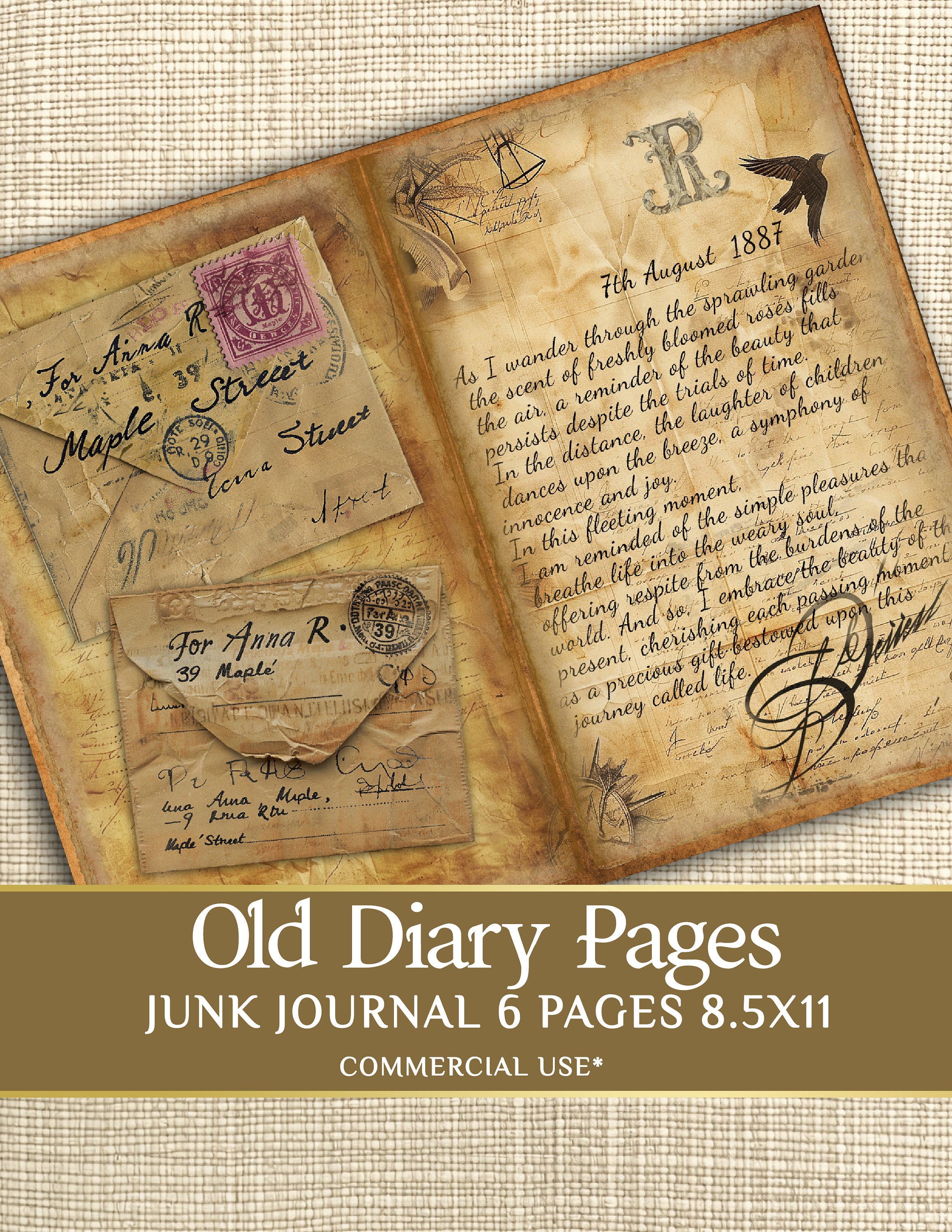 Vintage Diary Junk Journal KIT Antique Letters and Scrapbooking Images ...