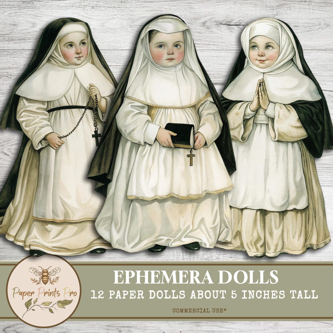 Vintage Paper Dolls - Ephemera Dolls in Nun Outfits (12 Dolls, 5 Inches ...