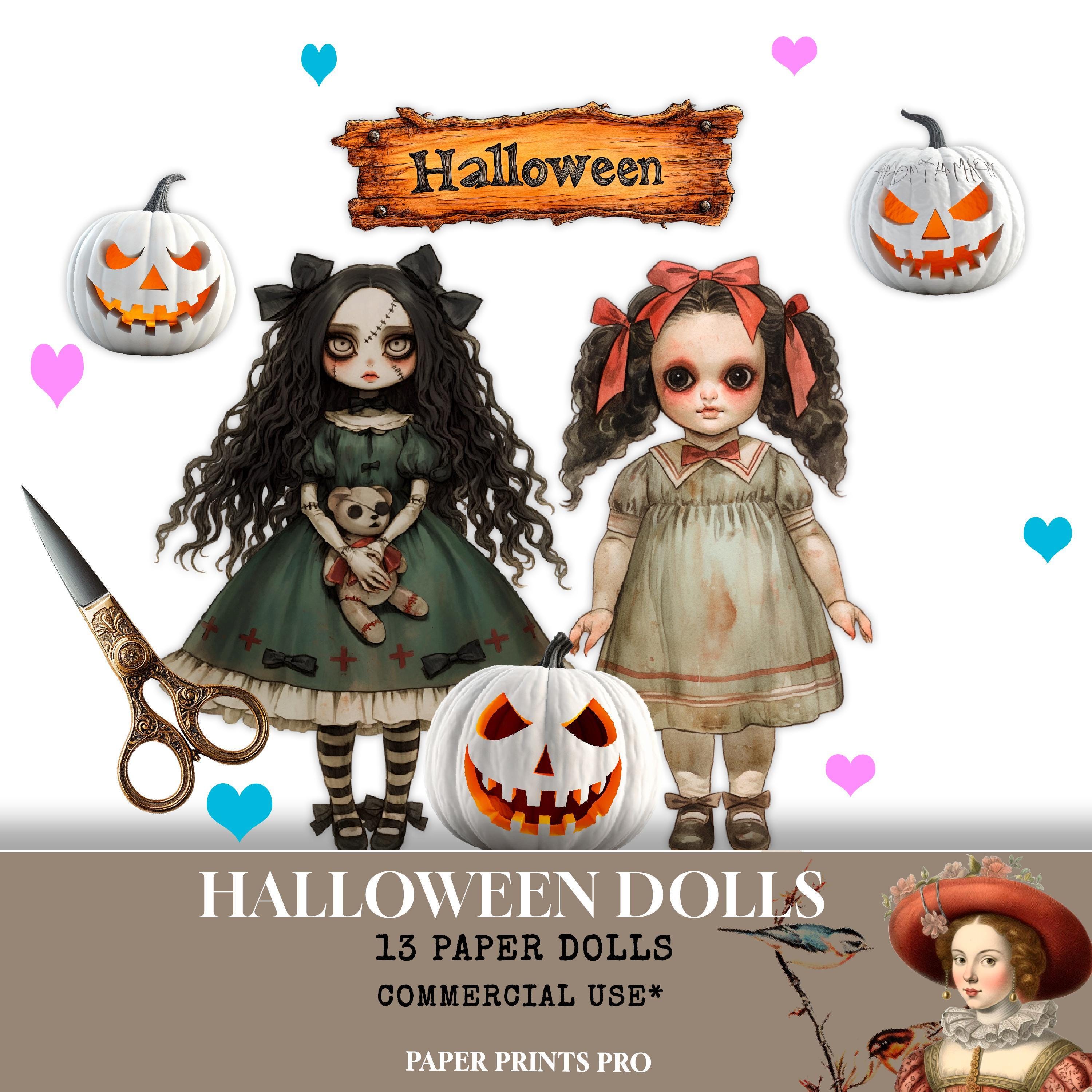 13 Scary Halloween Paper Dolls: Vintage Printable Cut-outs (PDF) - Etsy