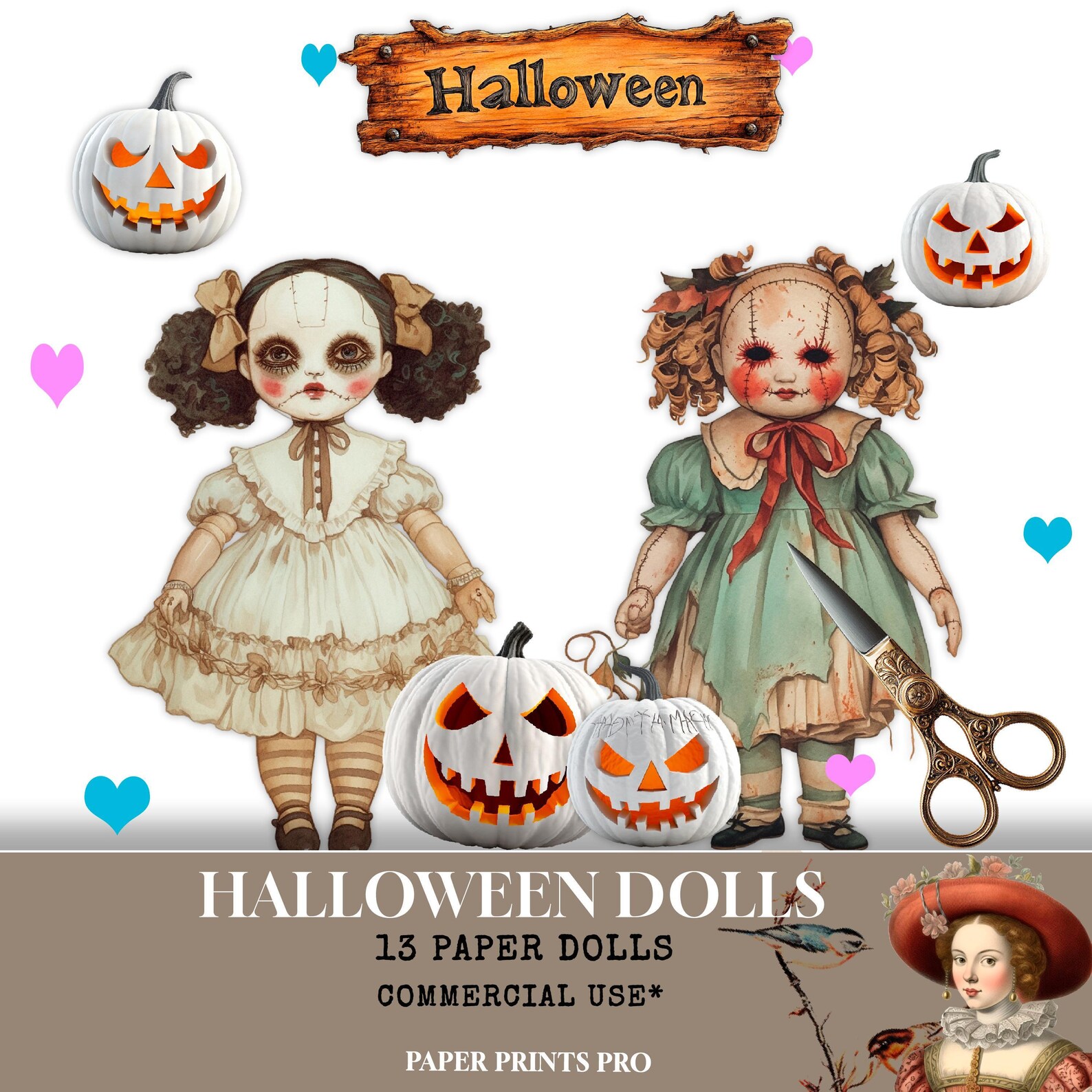 13 Scary Halloween Paper Dolls: Vintage Printable Cut-outs (PDF) - Etsy