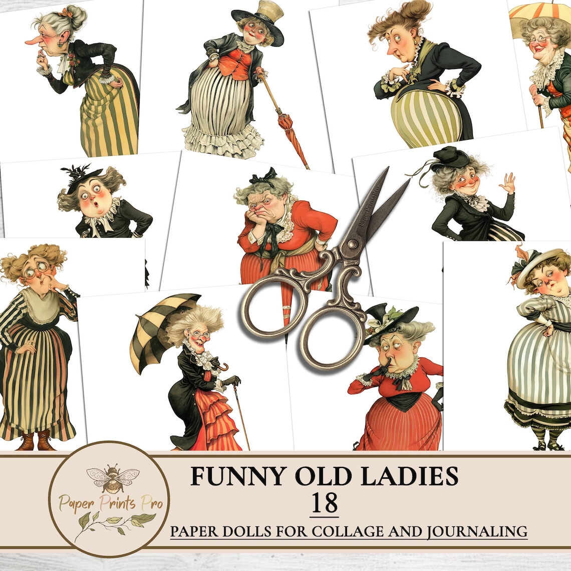 Funny Old Ladies Pictures – 18 Printable Paper Dolls for Journaling and ...