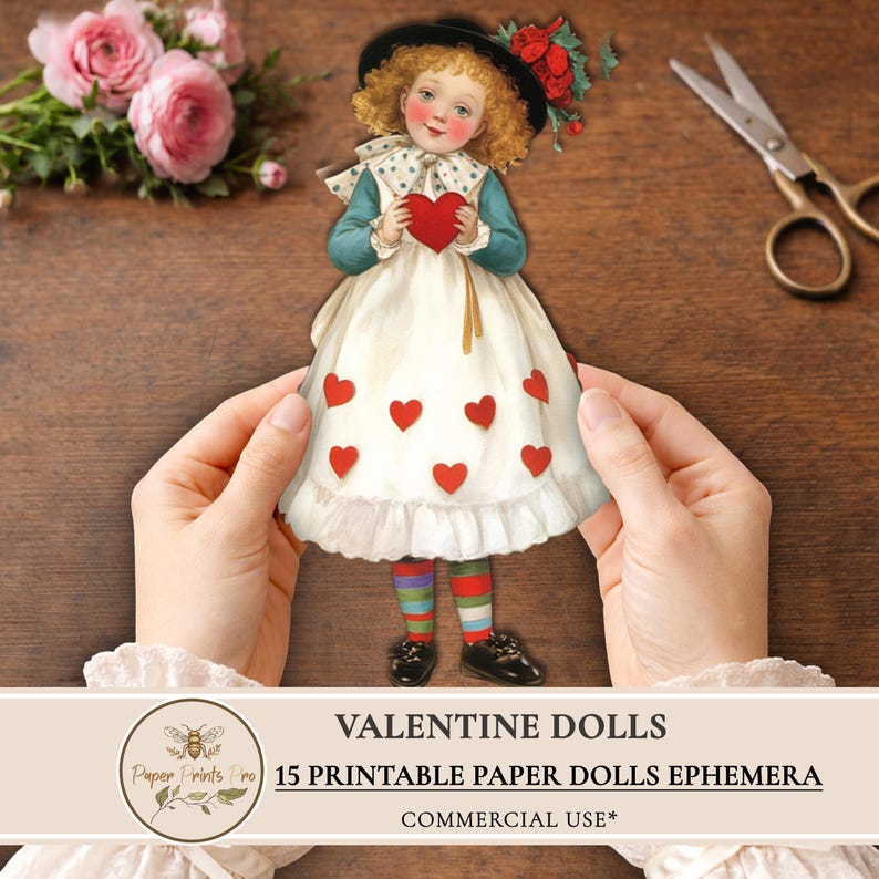 Printable Paper Dolls Valentine Ephemera Vintage Style for Junk Journal ...