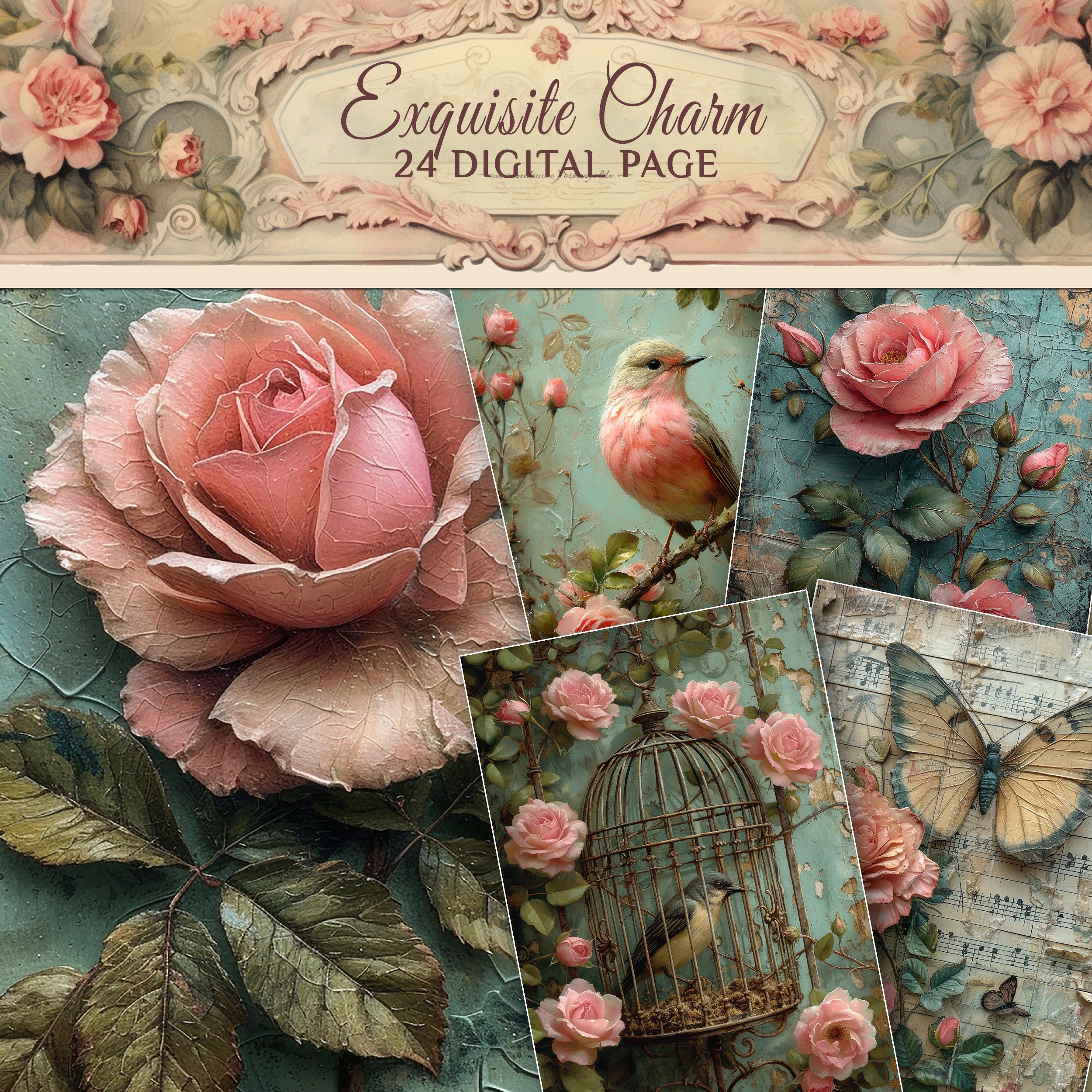 Scrapbooks Supplies Junk Journal Kit 24 Vintage Decoupage Papers BIRD ...