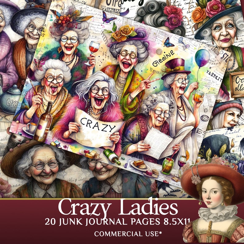 Funny Crazy Ladies 20 Junk Journal Pages Quirky Grandma's Scrapbook - Etsy