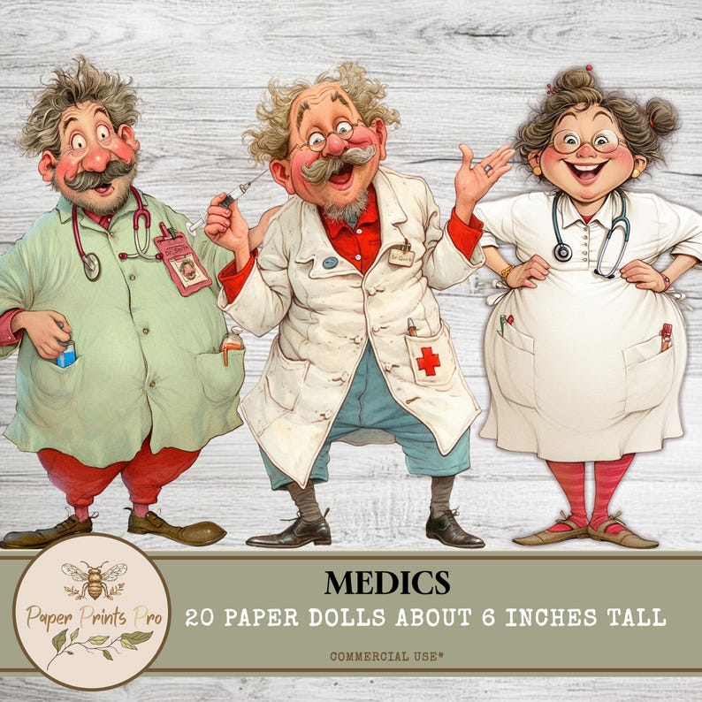 Medical Paper Dolls: Doctor and Nurce Clipart Printable Ephemera for ...