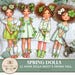 Printable Paper Dolls, Green Dress Girls, Spring Clipart for Junk ...