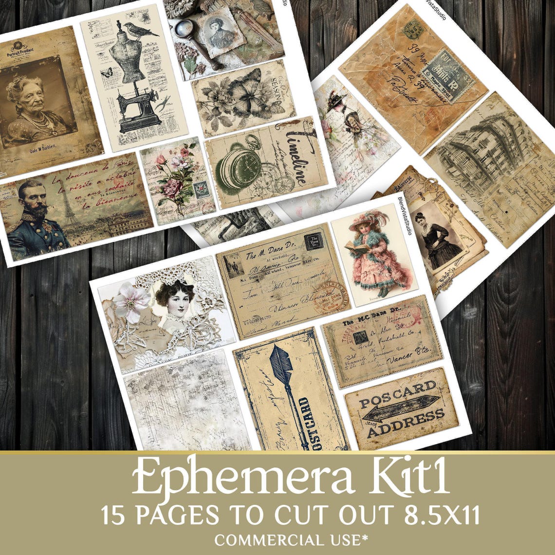 Vintage Printable Ephemera Kit: Junk Journal, Collage, Decoupage ...