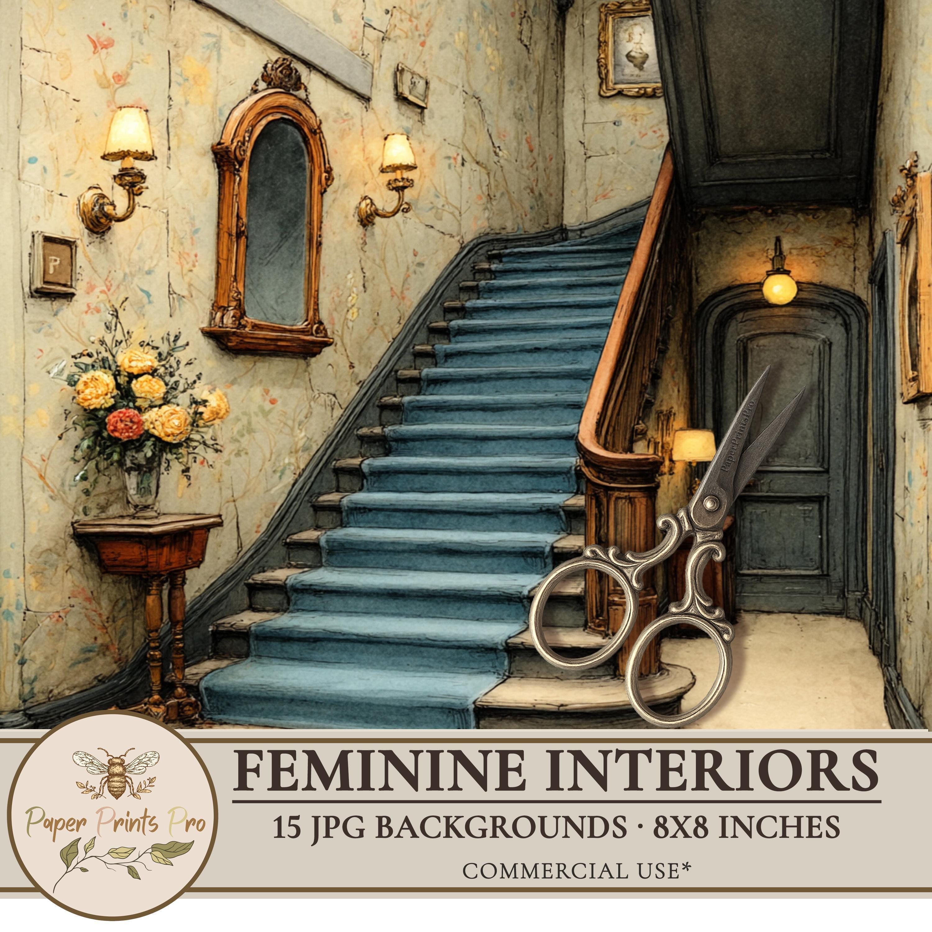Vintage Paper Doll Backgrounds: Shabby Chic Interior Scenes (8x8" JPG ...