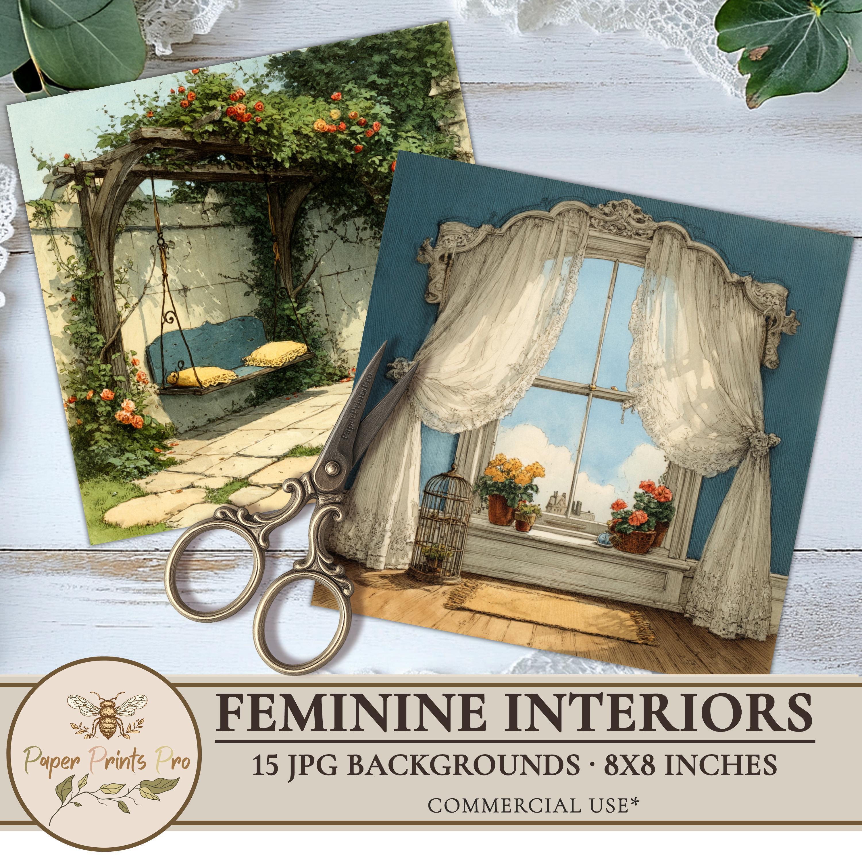 Vintage Paper Doll Backgrounds: Shabby Chic Interior Scenes (8x8" JPG ...