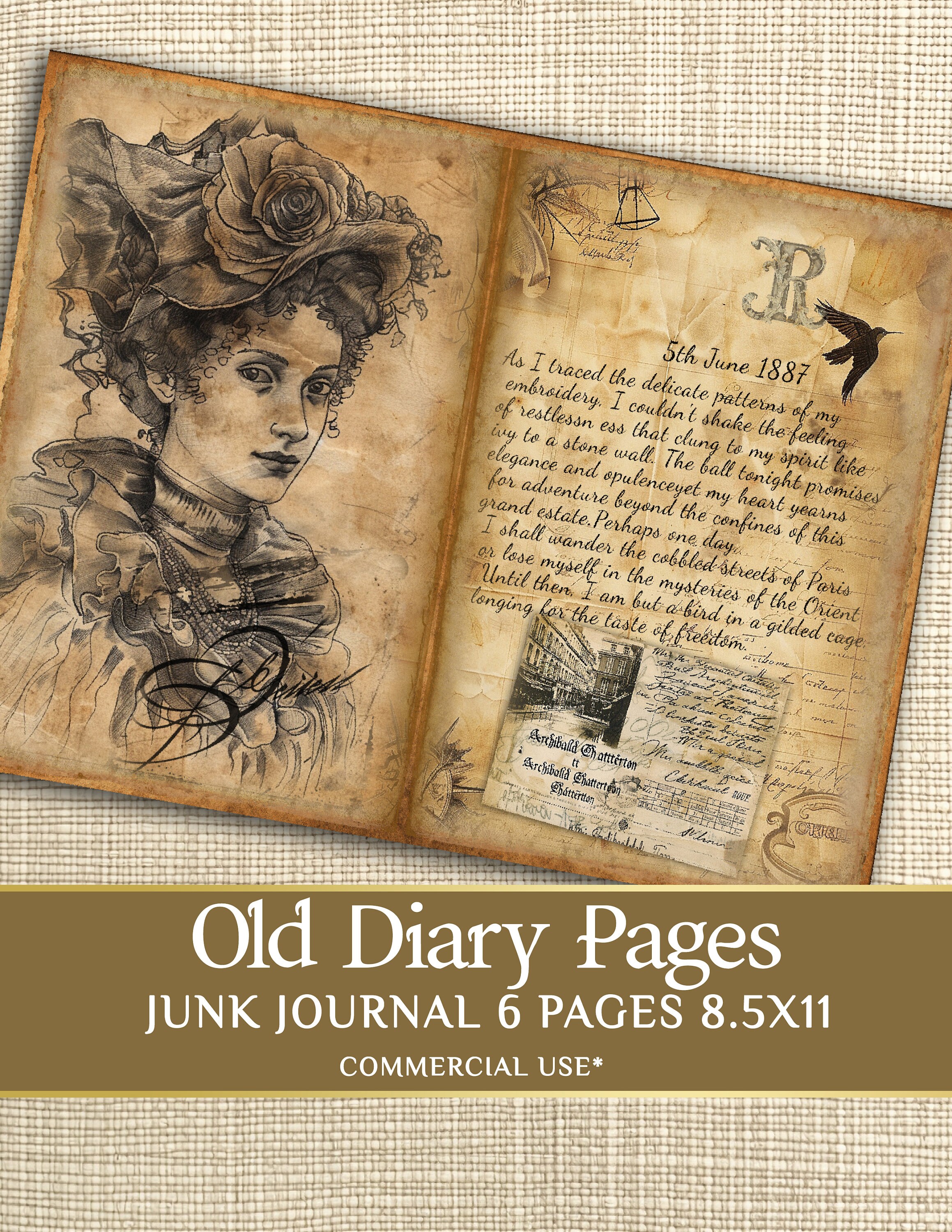 Vintage Diary Junk Journal KIT Antique Letters and Scrapbooking Images ...