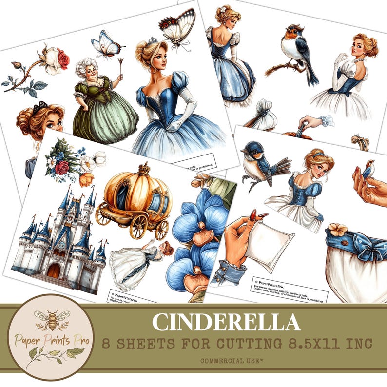 Printable Cinderella Collage Kit – 49 Cutouts and Clipart Elements for ...