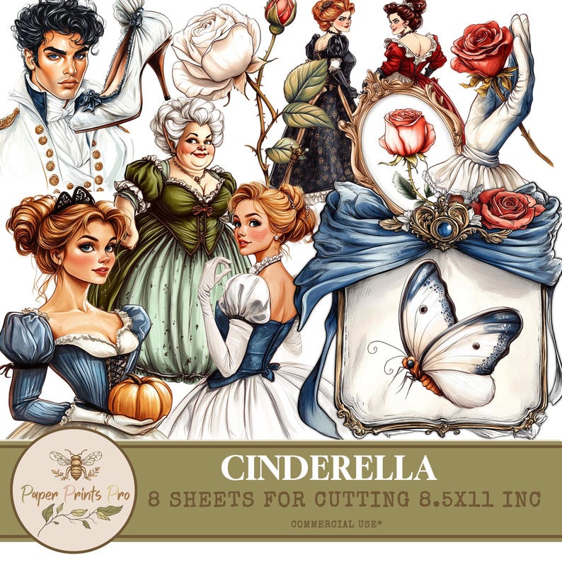 Printable Cinderella Collage Kit – 49 Cutouts and Clipart Elements for ...