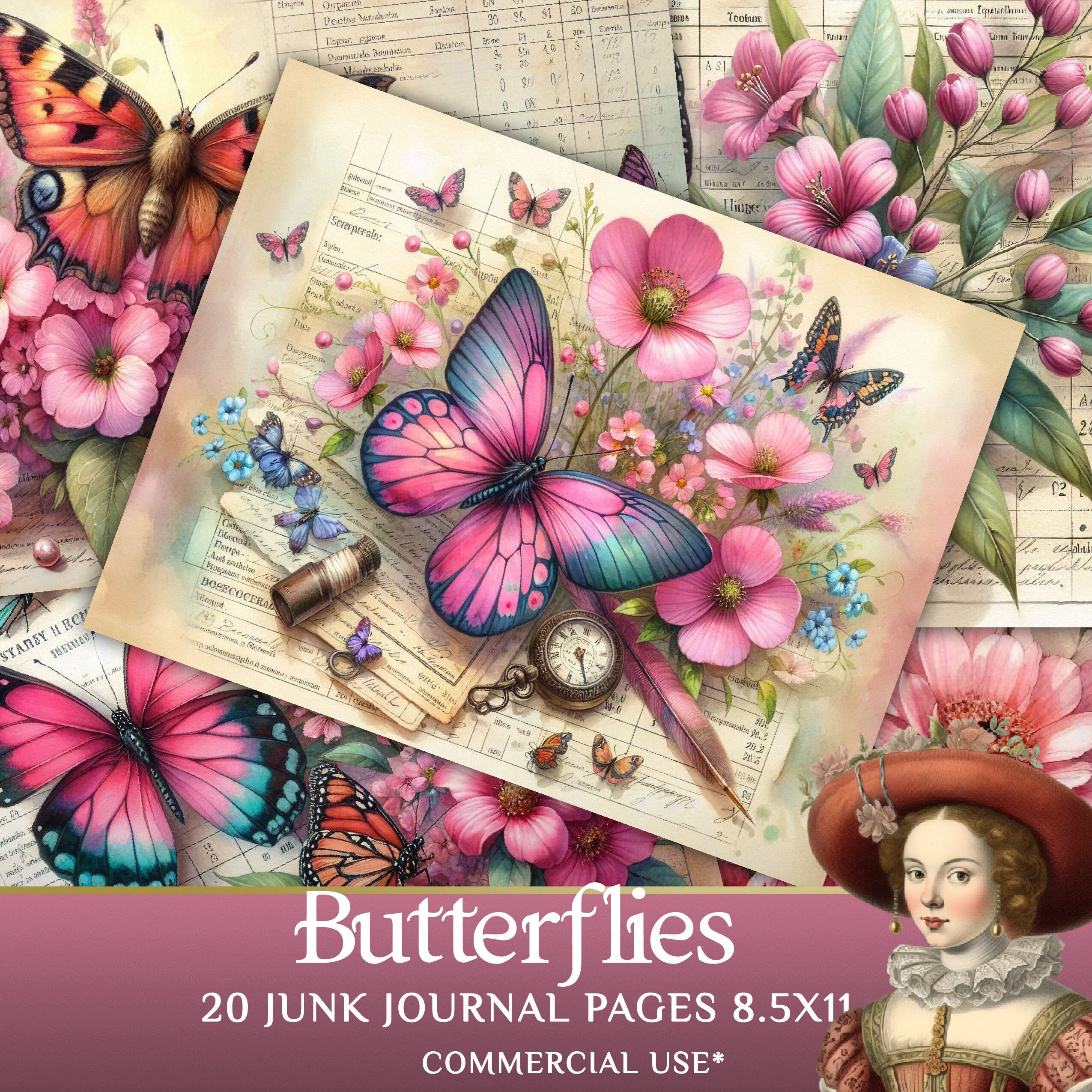 Beautiful Butterflies & Flowers Junk Journal Digital Pages Instant ...
