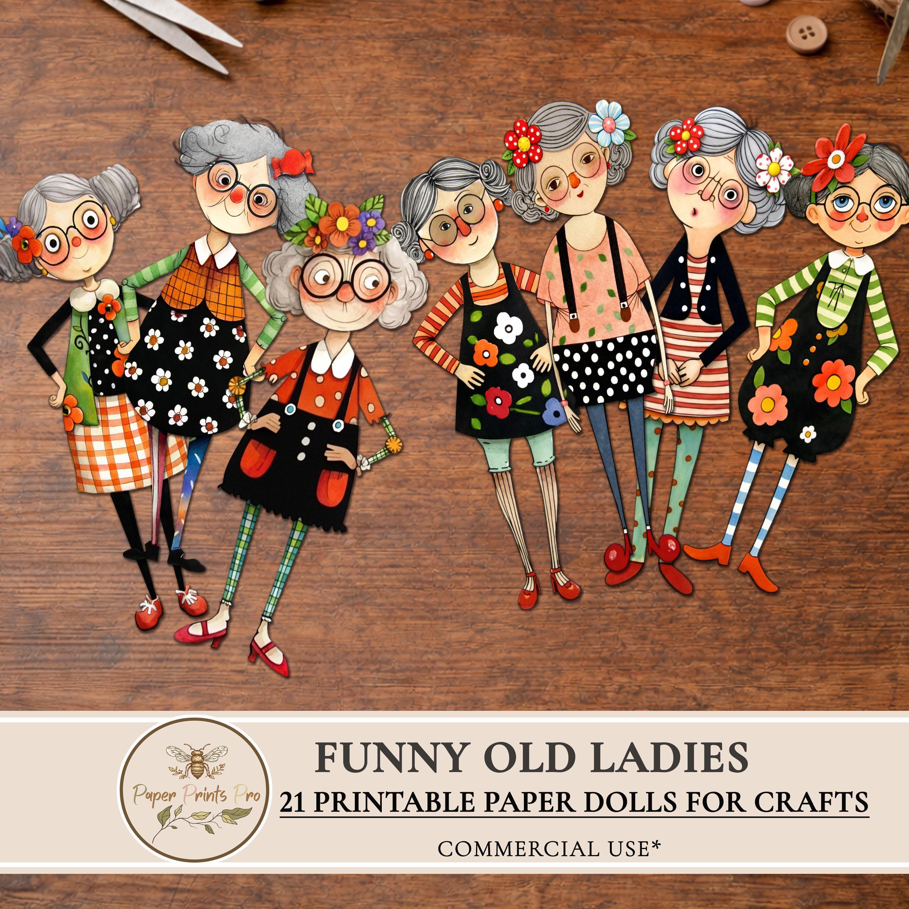 Printable Paper Dolls – 21 Funny Old Ladies for Junk Journals & Crafts ...