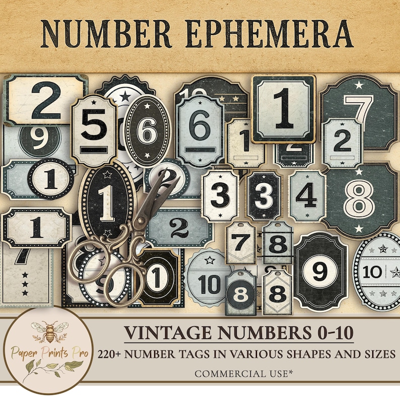 Printable Vintage Number Tags – Grunge Ephemera Labels in Black and ...