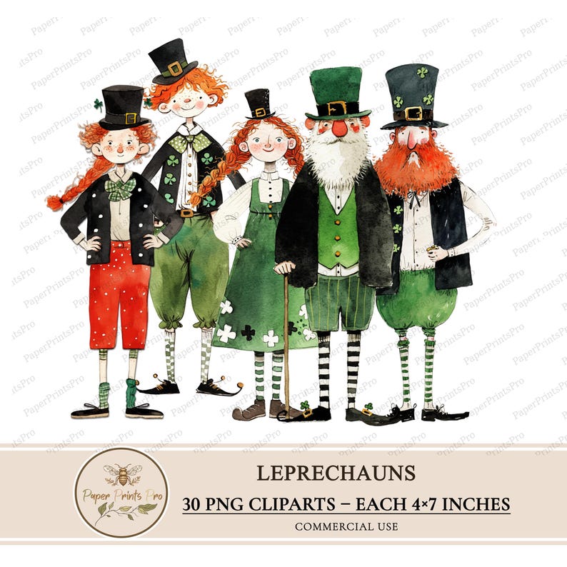 Leprechaun Clipart Watercolor PNG – Girls & Boys Irish Characters for ...