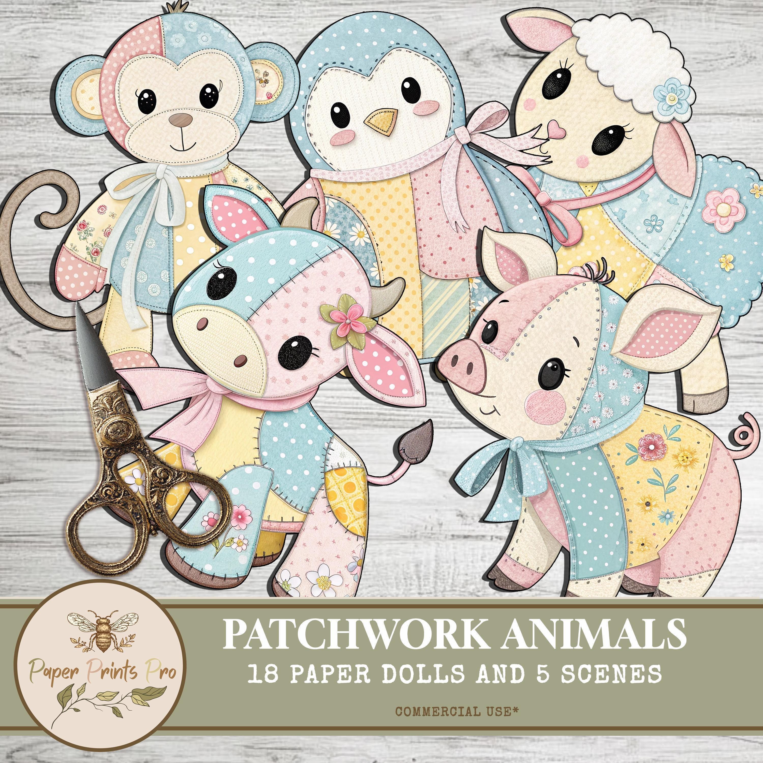 Printable Animal Paper Dolls – Patchwork Doll Set With 18 Dolls and 5 ...