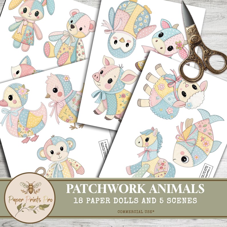 Printable Animal Paper Dolls – Patchwork Doll Set With 18 Dolls and 5 ...