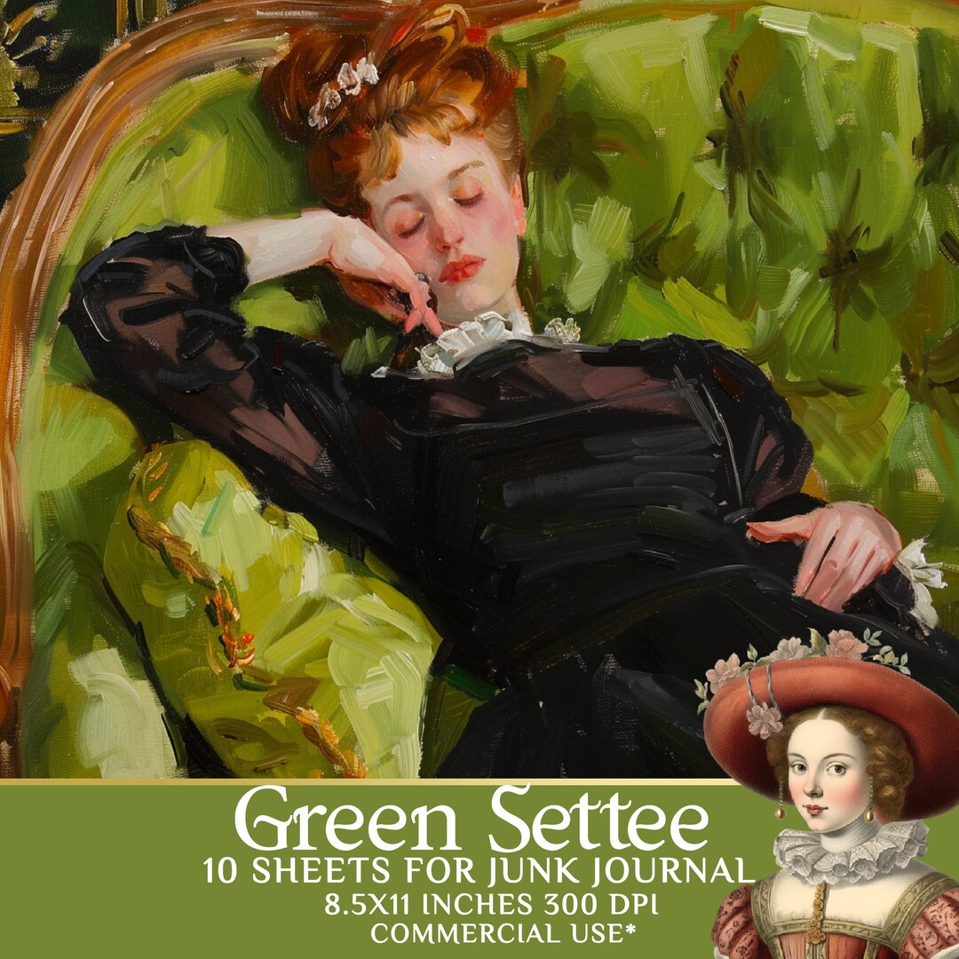 Junk Journal Page Printable - Victorian Green Sofa Collection, Red ...