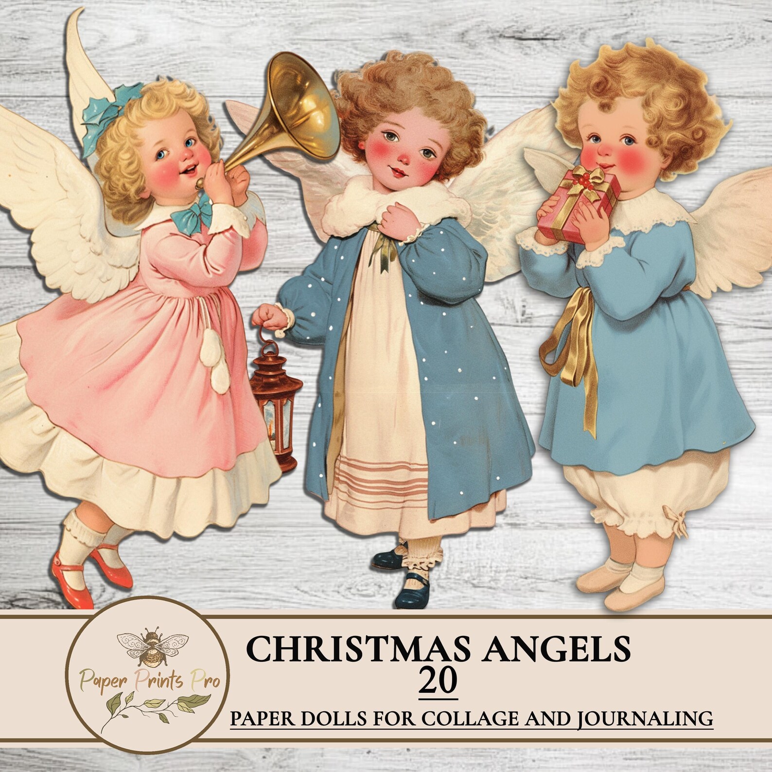 Christmas Angels Paper Dolls Printable Ephemera Vintage Cutouts for ...
