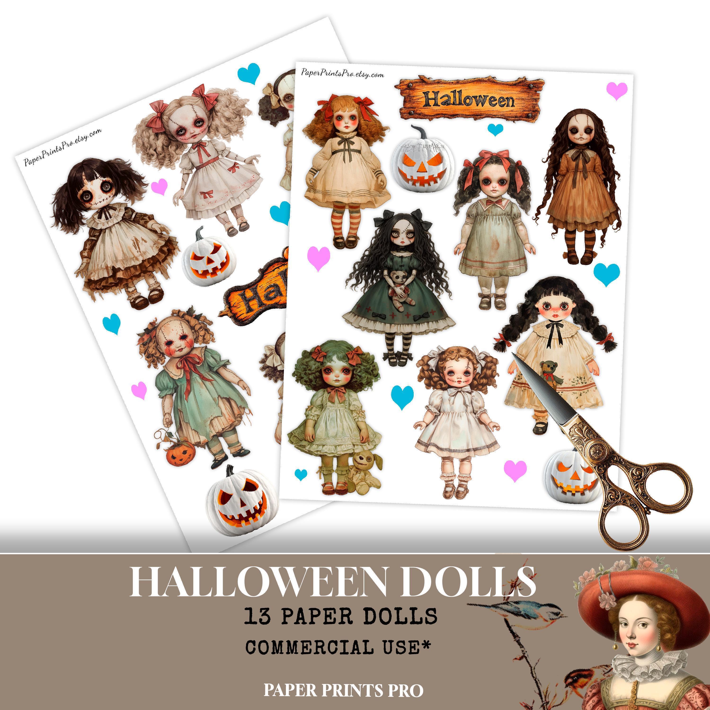 13 Scary Halloween Paper Dolls: Vintage Printable Cut-outs (PDF) - Etsy