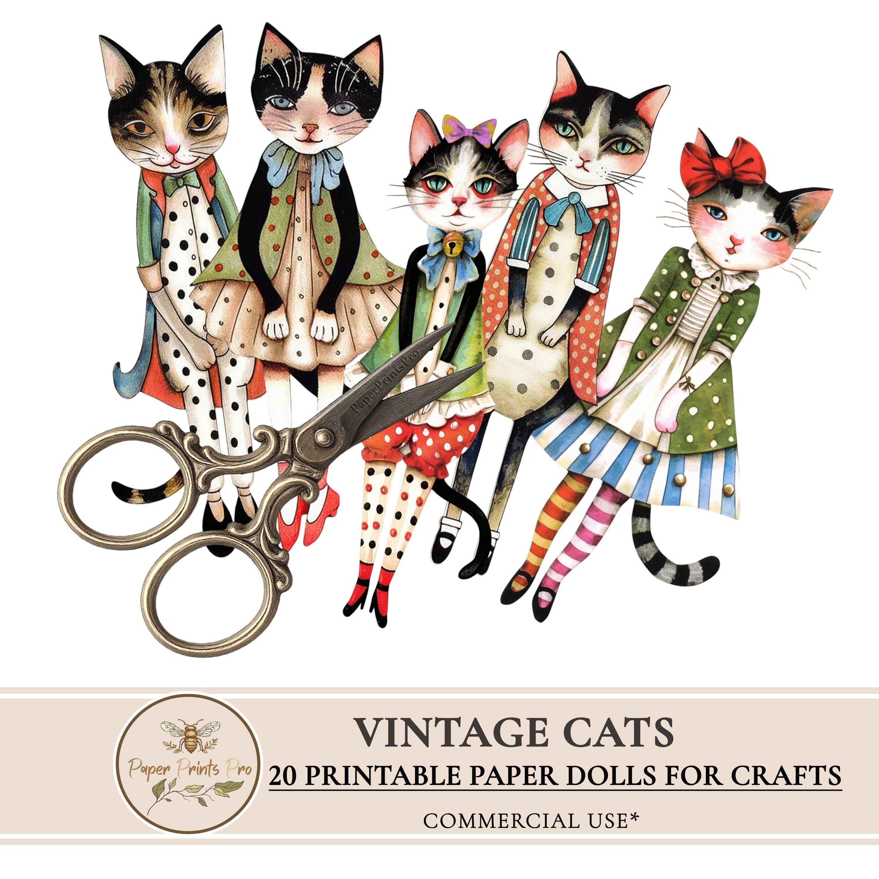Printable Paper Dolls – 20 Polka Dot Cat Characters for Junk Journals ...