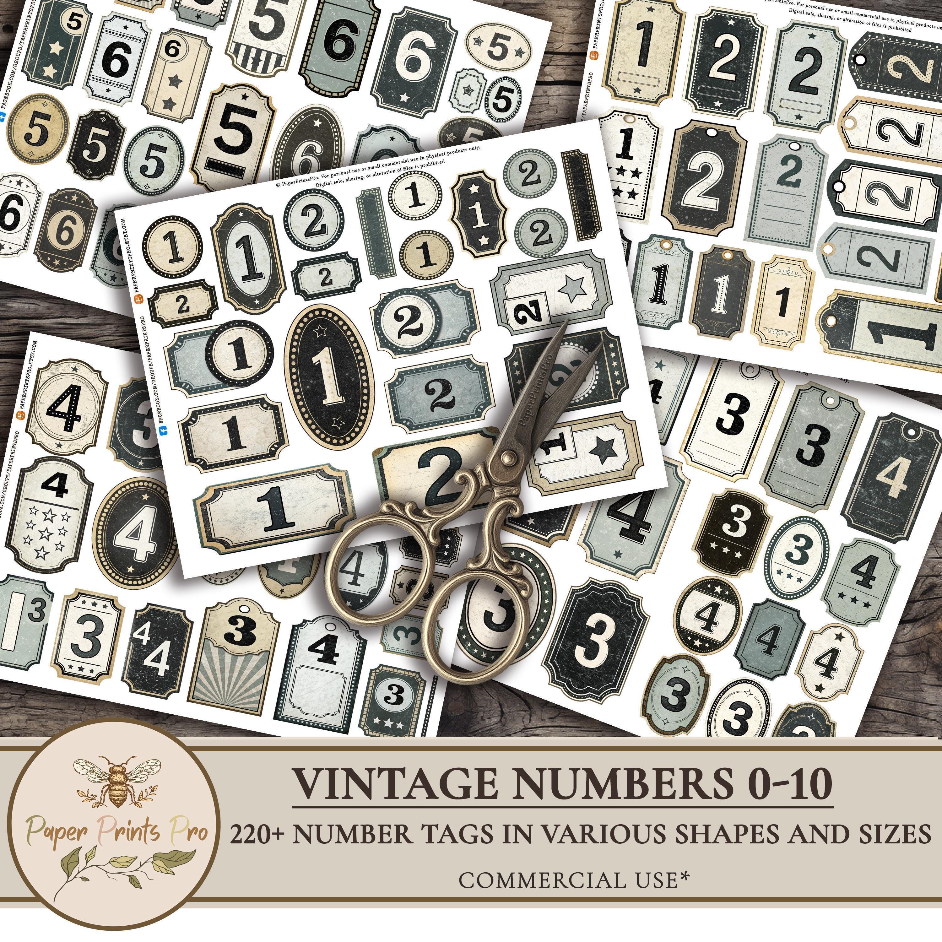 Printable Vintage Number Tags – Grunge Ephemera Labels in Black and ...