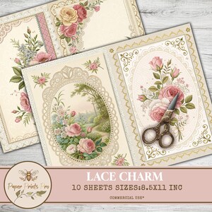 Vintage Lace Floral Pages | Shabby Chic|10 Foldable Junk Journal Pages ...