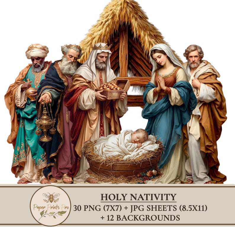 Nativity Scene PNG , Clipart Holy Christmas Scenes, Printable Ephemera ...