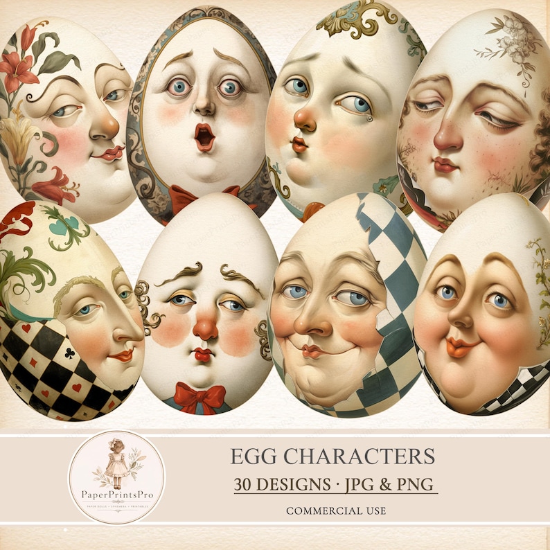 Whimsical Egg Clipart, Humpty Dumpty Collage, Printable Ephemera Junk ...