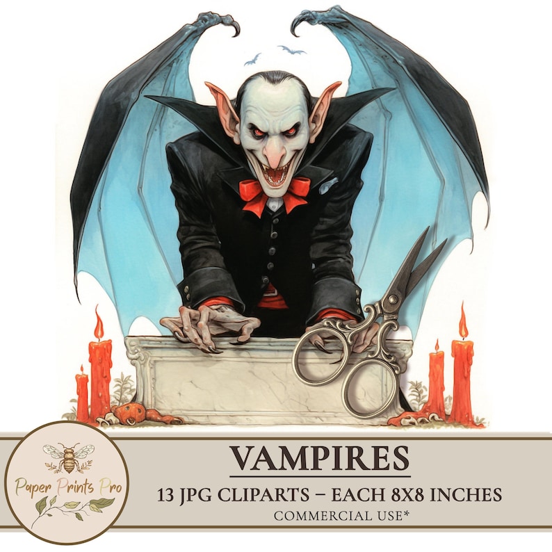 Halloween Vampire Clipart Printable — 13 Vintage Dracula-style ...