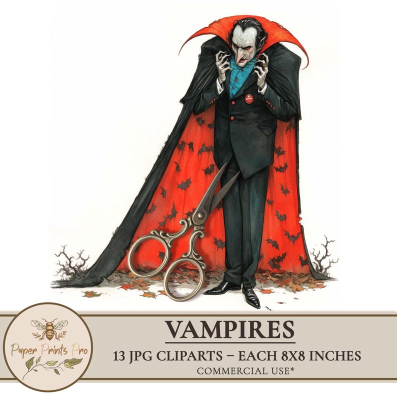 Halloween Vampire Clipart Printable — 13 Vintage Dracula-style ...