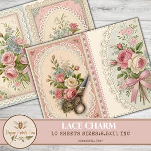 Vintage Lace Floral Pages | Shabby Chic|10 Foldable Junk Journal Pages ...