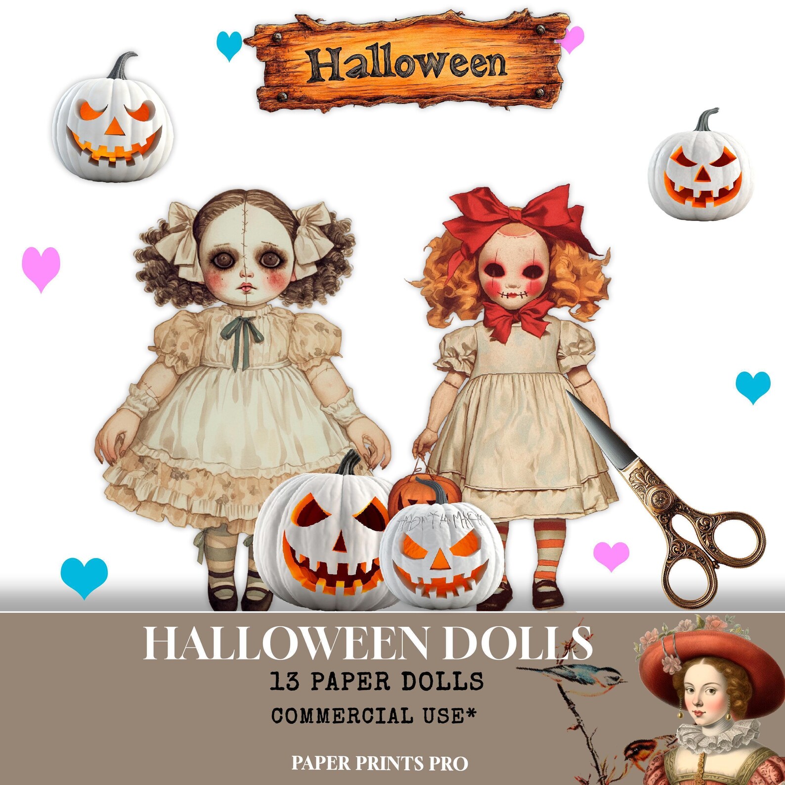 13 Scary Halloween Paper Dolls: Vintage Printable Cut-outs (PDF) - Etsy