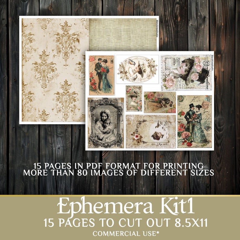 Vintage Printable Ephemera for Junk Journal Kit Digital Ephemera Kit ...